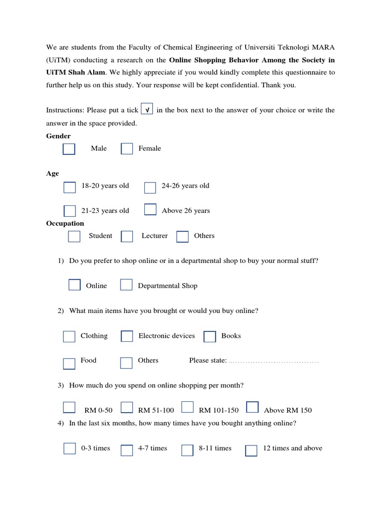Questionnaire | PDF | Online Shopping | Retail