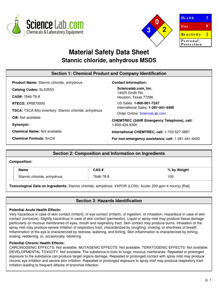 SnCl4 | Toxicity | Personal Protective Equipment