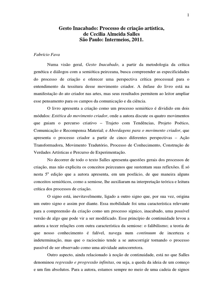 A Criação Como Um Processo Semiótico: Uma Análise do Livro 'Gesto ...