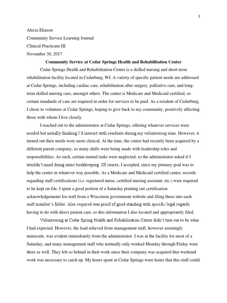 Community Service Learning Journal | PDF | Physical Therapy | Medicaid