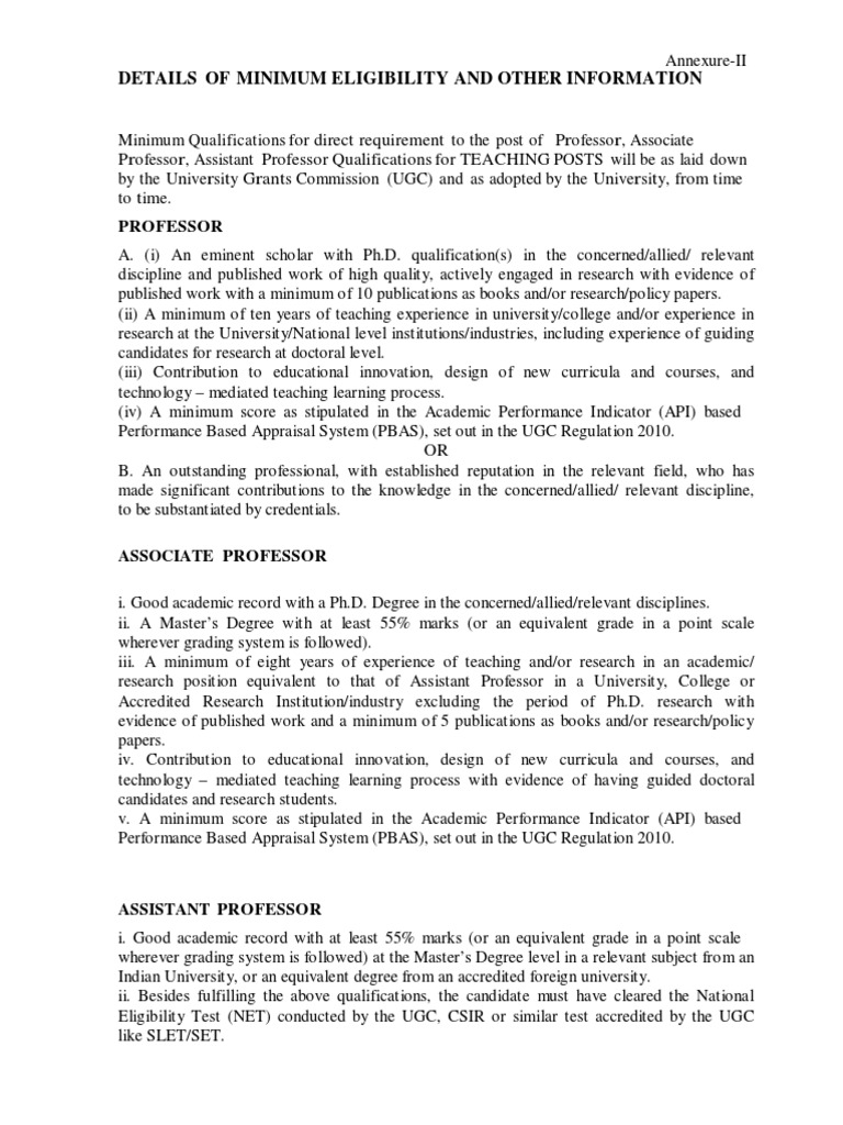 UGC JRF Annexure II Eligibility Criteria | PDF | Academic Degree ...