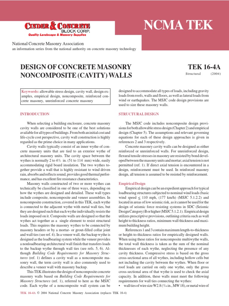 Tek 16-04a | PDF | Masonry | Wall