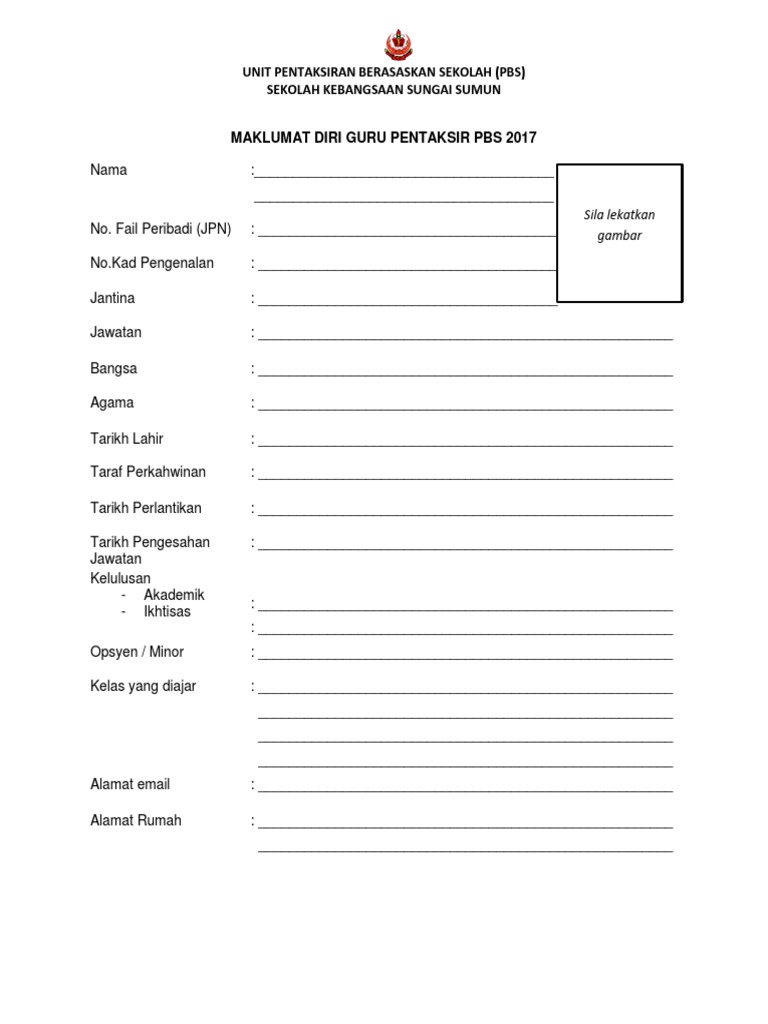 Maklumat Diri Guru Pentaksir Pbs 2017 | PDF