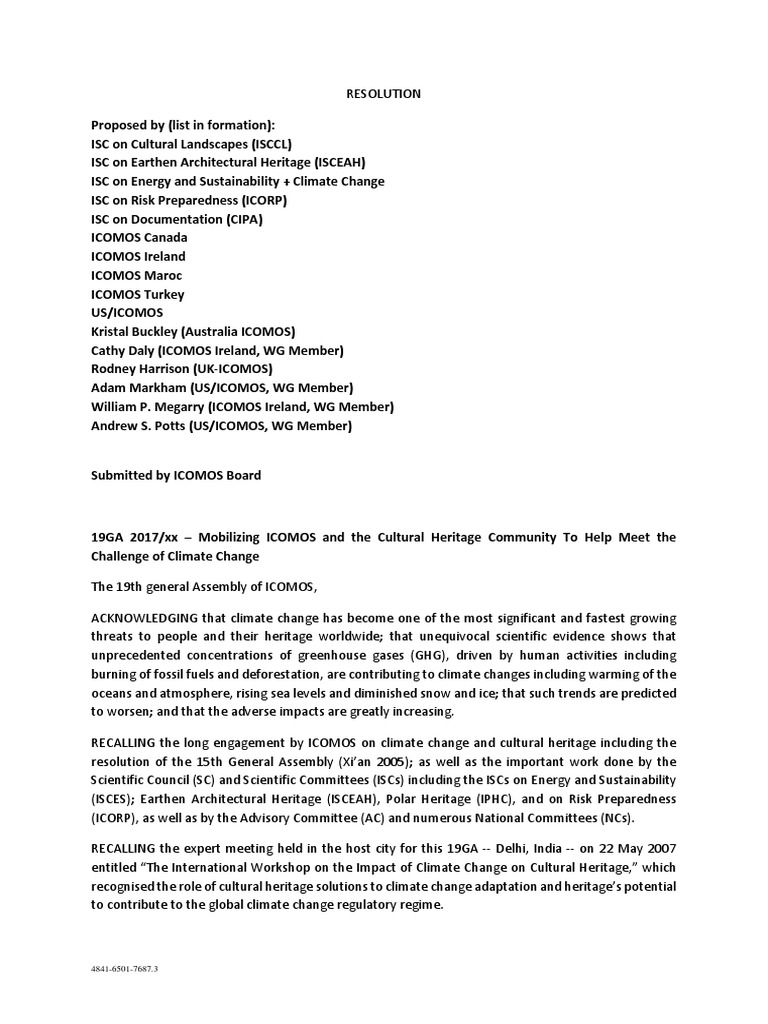 ICOMOS Climate Change Resolution 19GA 2017 English 2 | PDF | United ...