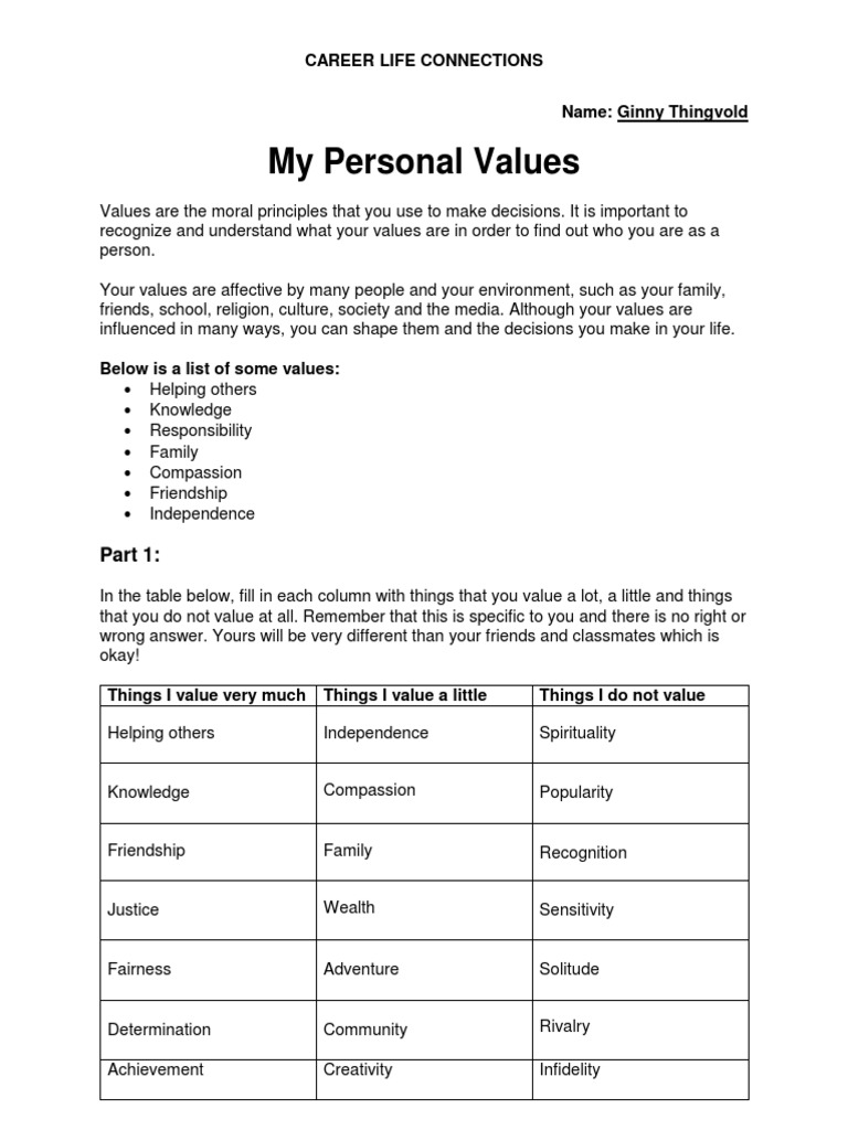 Personal Values | PDF