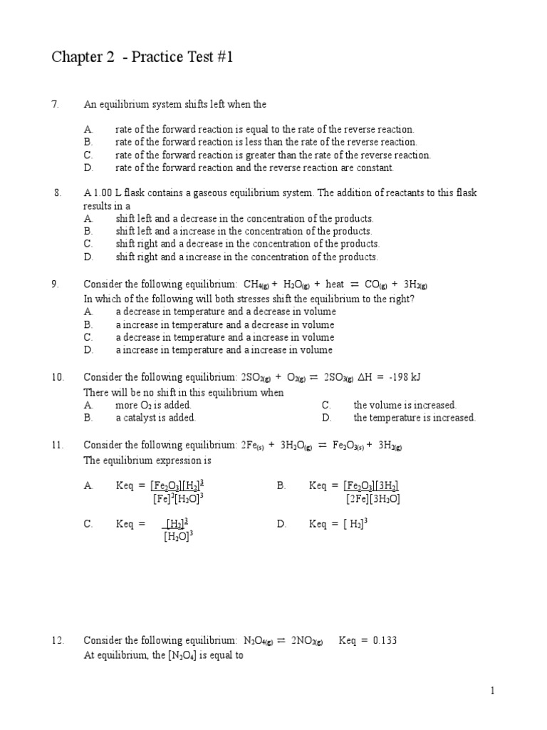 Equilibrium Practice Test Questions | PDF | Chemical Equilibrium ...