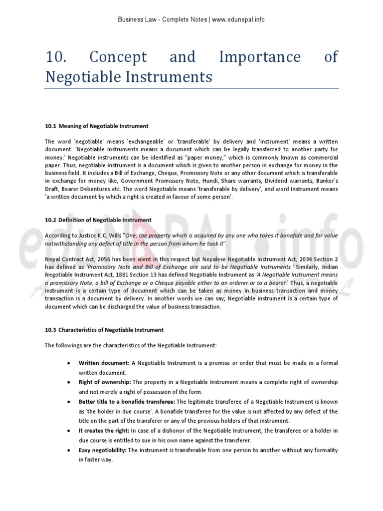 10 Concept and Importance of Negotiable Instruments | PDF | Negotiable ...