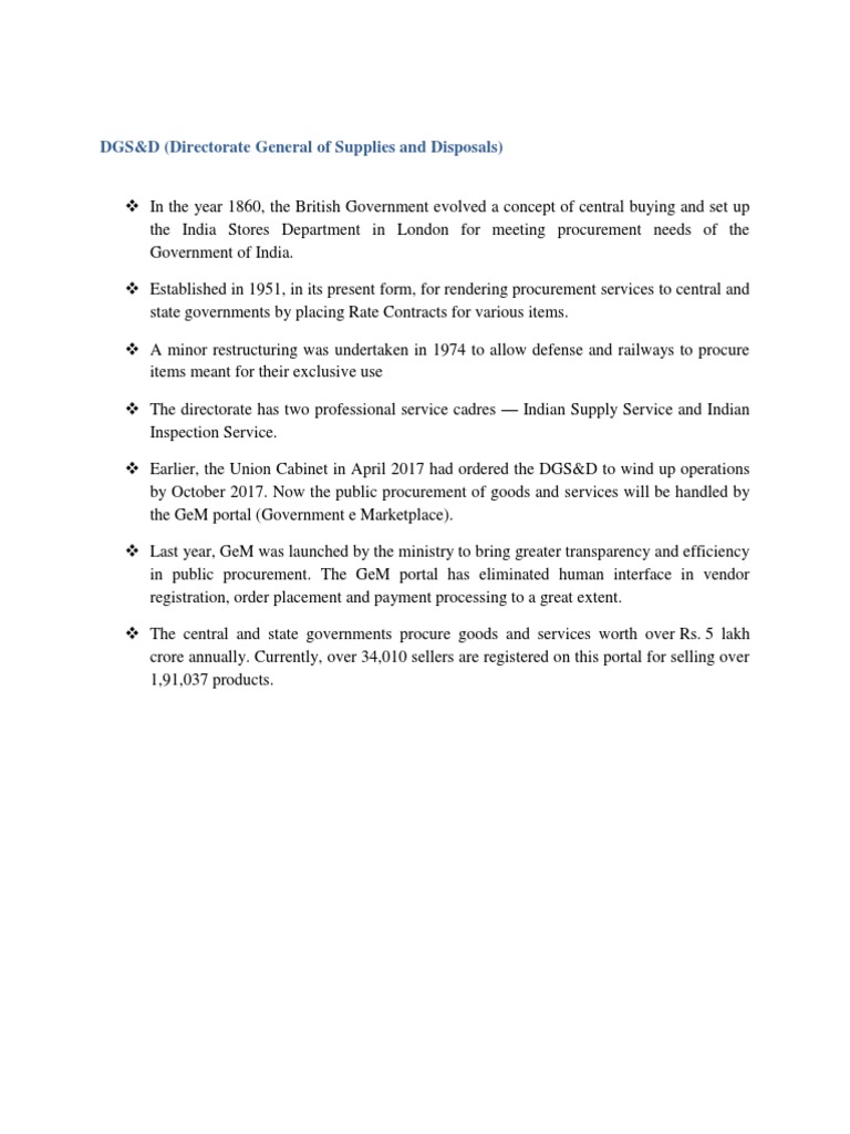 DGS&D (Directorate General of Supplies and Disposals) | Download Free ...