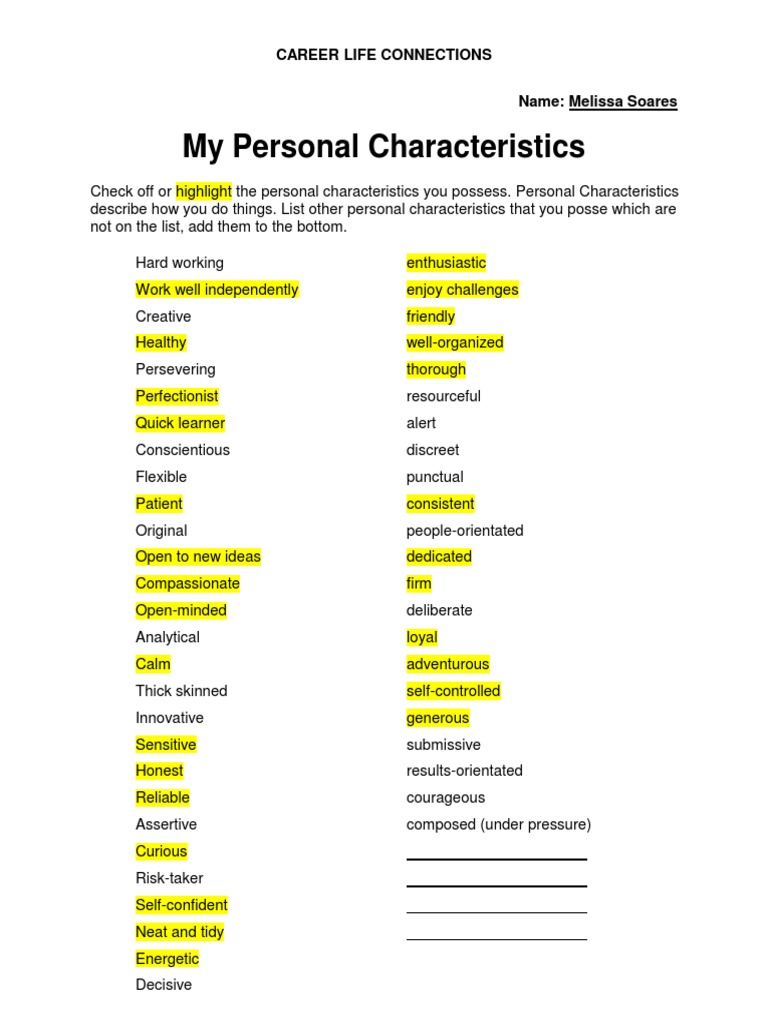 My Personal Characteristics | PDF