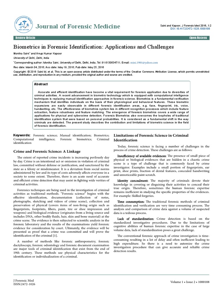 Biometrics in Forensic Identification Applications and Challenges 2472 ...