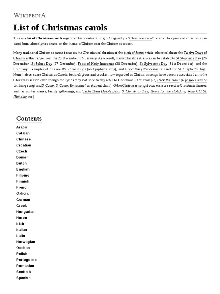 List of Christmas Carols | PDF | Christmas Carols | Traditional Music