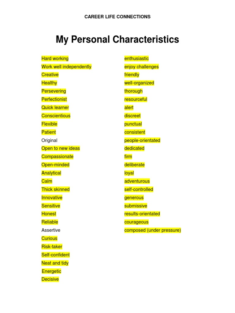 My Personal Characteristics | PDF