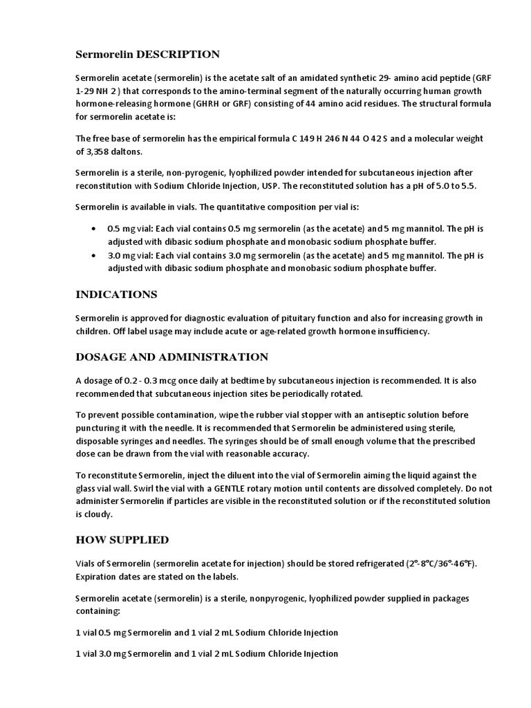 Sermorelin Main Information | PDF | Growth Hormone | Injection (Medicine)