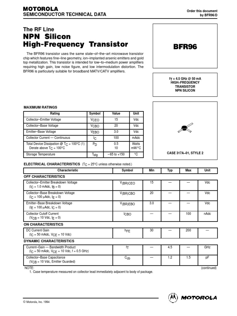 bfr96 Mot | PDF | Transistor | Amplifier