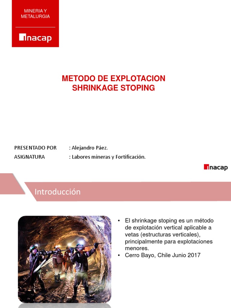 PRESENTACION Shrinkage Stoping | PDF | Minería | Materiales