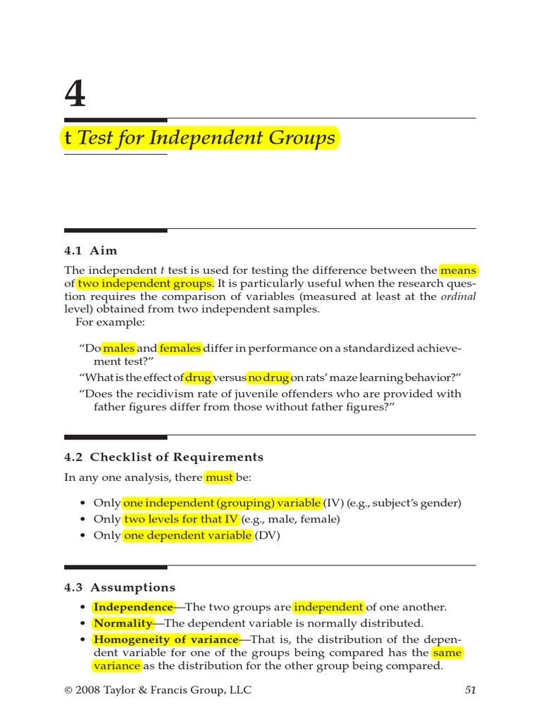 Ch4 Independent Samples T-Test HO | PDF | Student's T Test | Normal ...