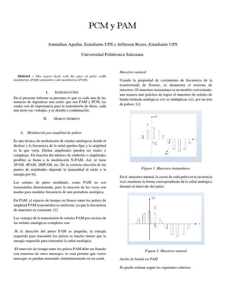 PCM y PAM | PDF | Muestreo (procesamiento de señal) | Modulación