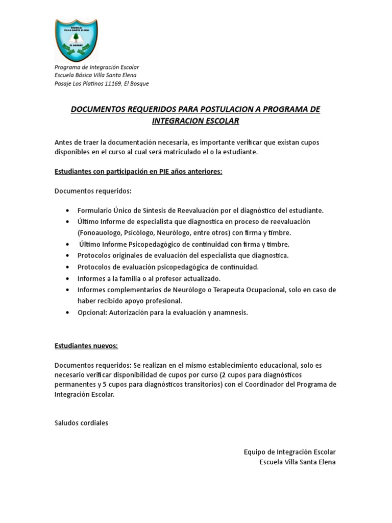 Programa de Integración Escolar | PDF