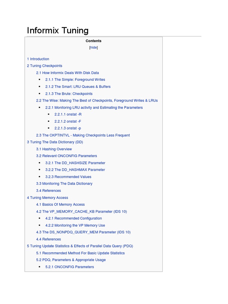 Informix Tuning | PDF | Databases | Database Index
