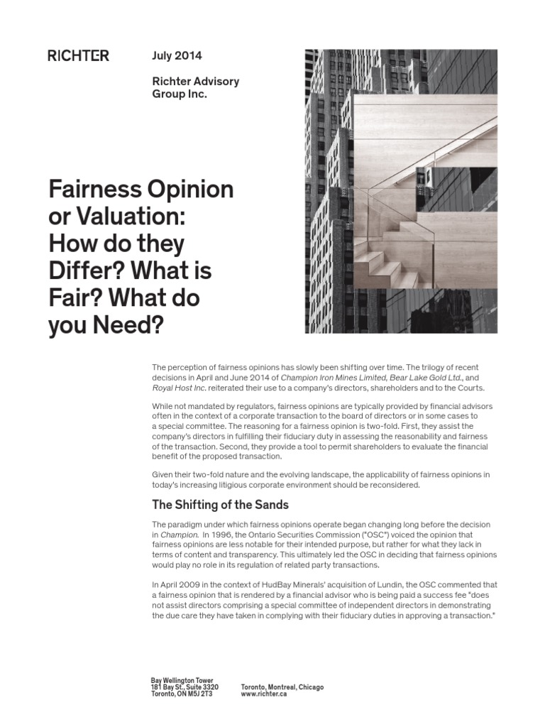 Fairness Opinion or A Valuation Opinion FINAL E 2014-08-27 | PDF ...