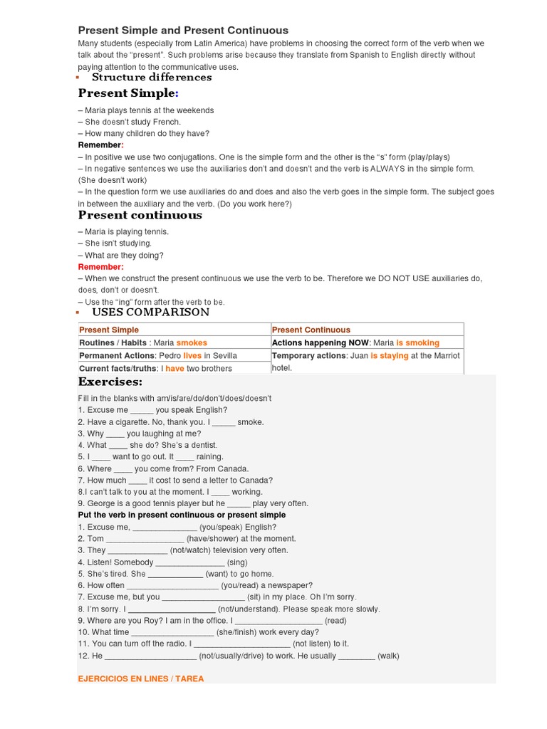 Present Simple or Present Progressive | PDF | Verb | Linguistics