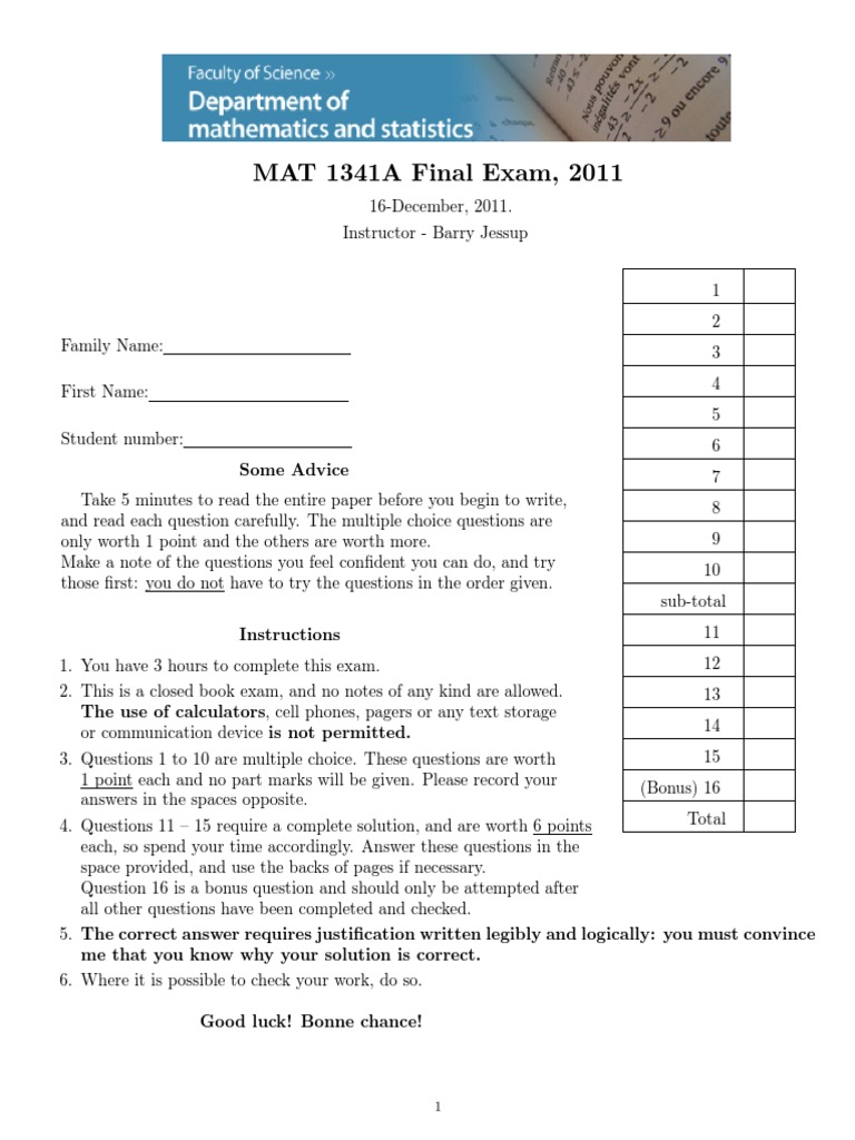Linear Algebra Exam | PDF | Matrix (Mathematics) | Algebra