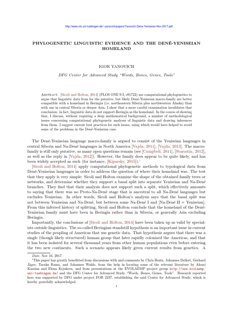Yanovich-Phylogenetic Linguistic Evidence and The Dené-Yeniseian ...