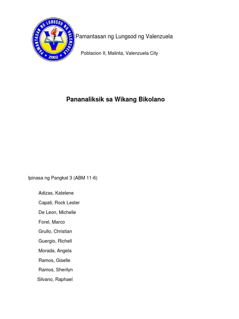 Research (Wikang Bikolano) - Midterm | PDF