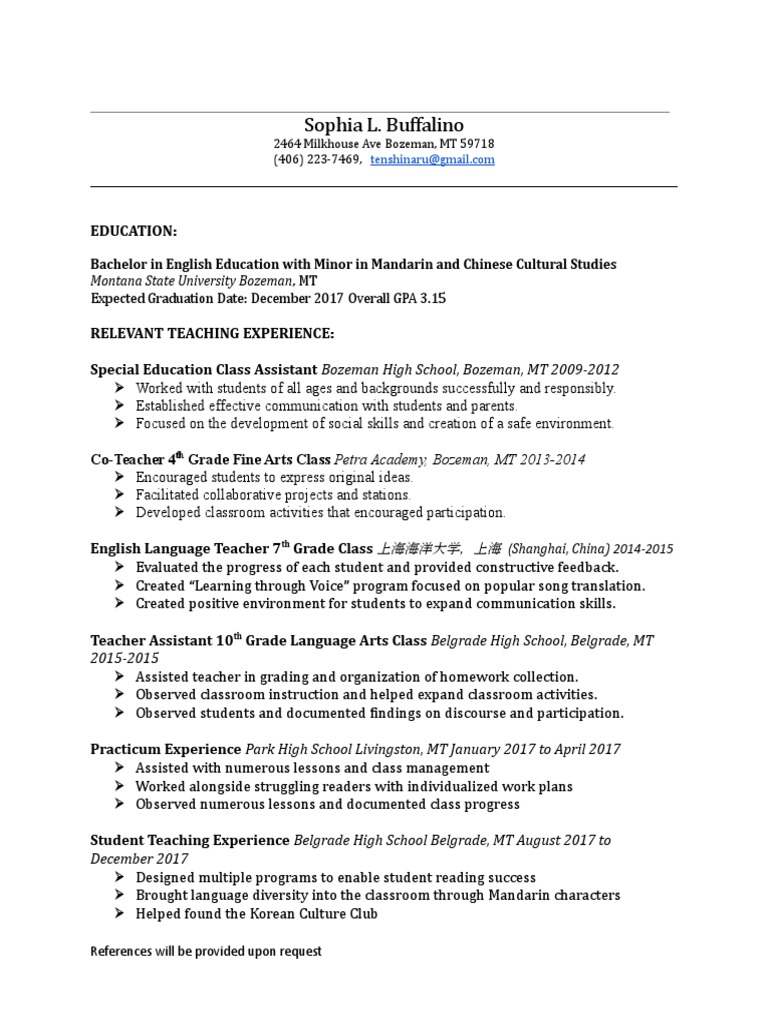 Resume and Cover Letter Final Draft | PDF | Teachers | Classroom