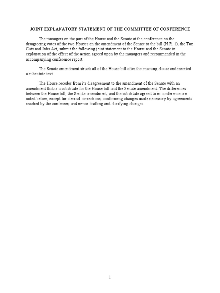 Joint Explanatory Statement | Personal Exemption (United States) | Dividend