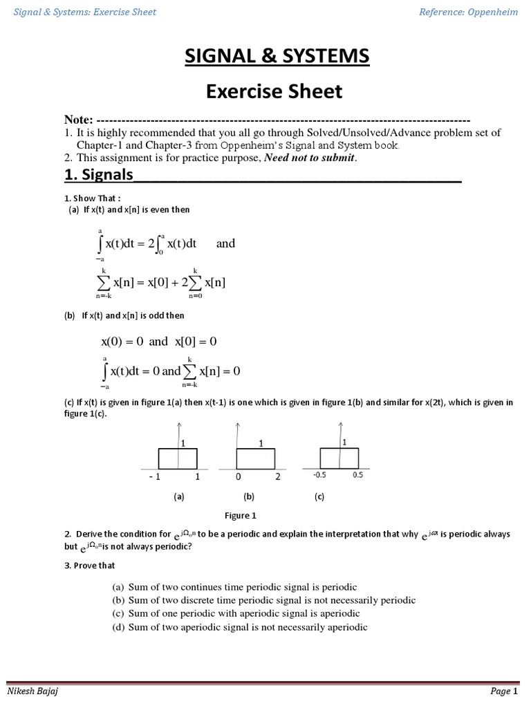 Exercise For Signal and Systems | PDF | Teaching Mathematics ...