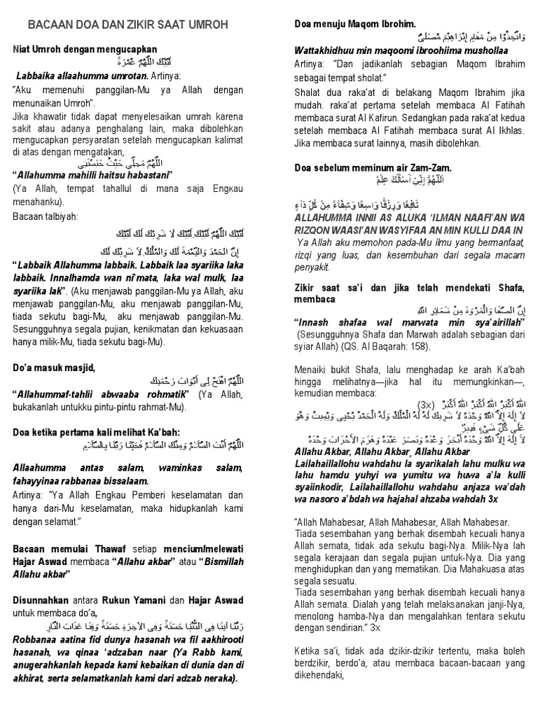 Bacaan Doa Dan Zikir Saat Umroh Ok | PDF