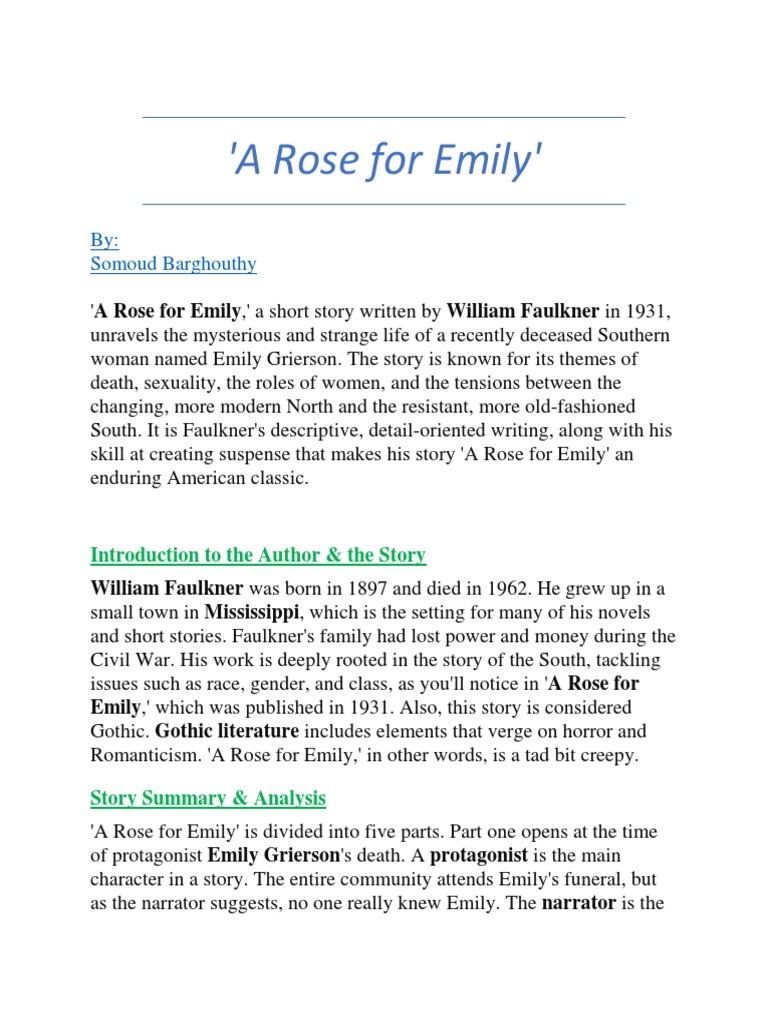 A Rose For Emily Summary | PDF