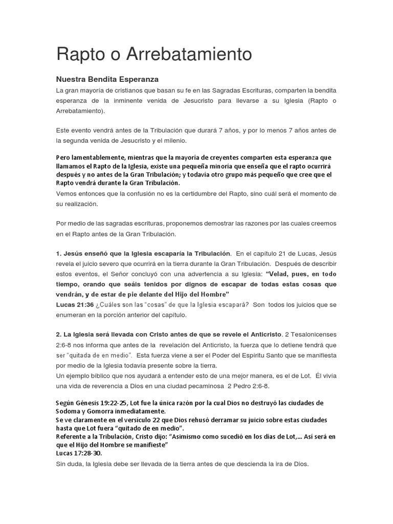 El Rapto De La Iglesia Y La Tribulación Pdf Gran Tribulación