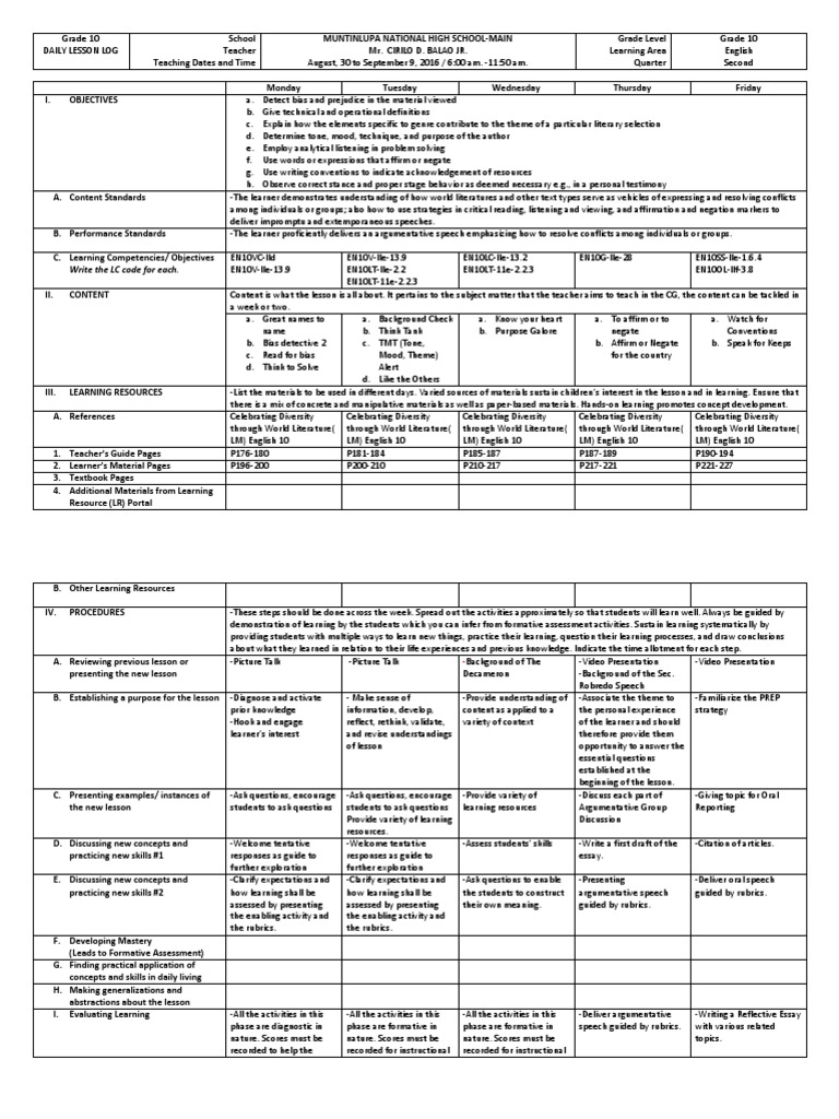 Grade 10 Module 2 Lesson 4 DLL | PDF | Rubric (Academic) | Learning