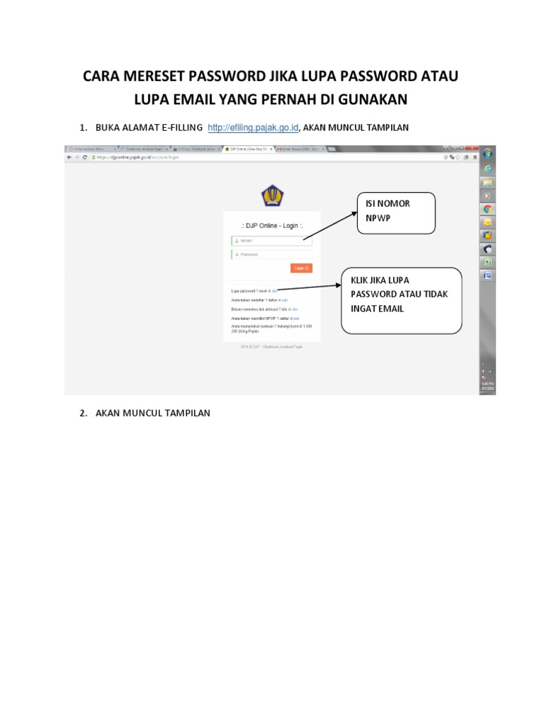 Reset Password E-Filing Pajak | PDF