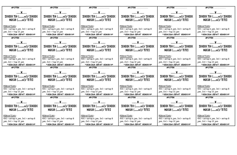 Format Etiket Obat 4x1 dan 3x1 | PDF | Kajian Bahasa Asing