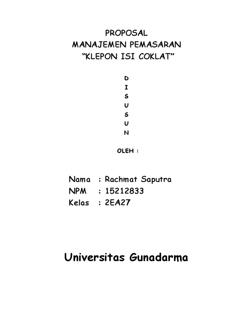 Proposal Manajemen Pemasaran Klepon Isi | PDF