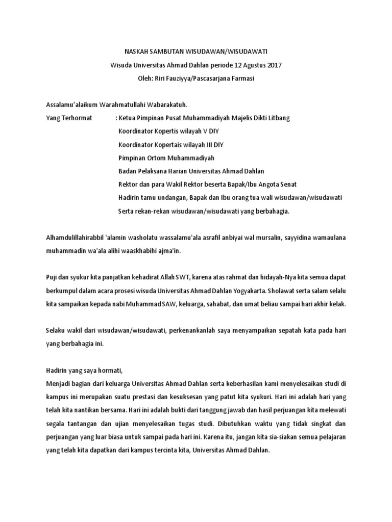 Naskah Sambutan Wisudawan Wisudawati | PDF
