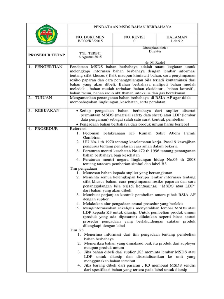 Sop Pendataan Msds Bahan Berbahaya | PDF