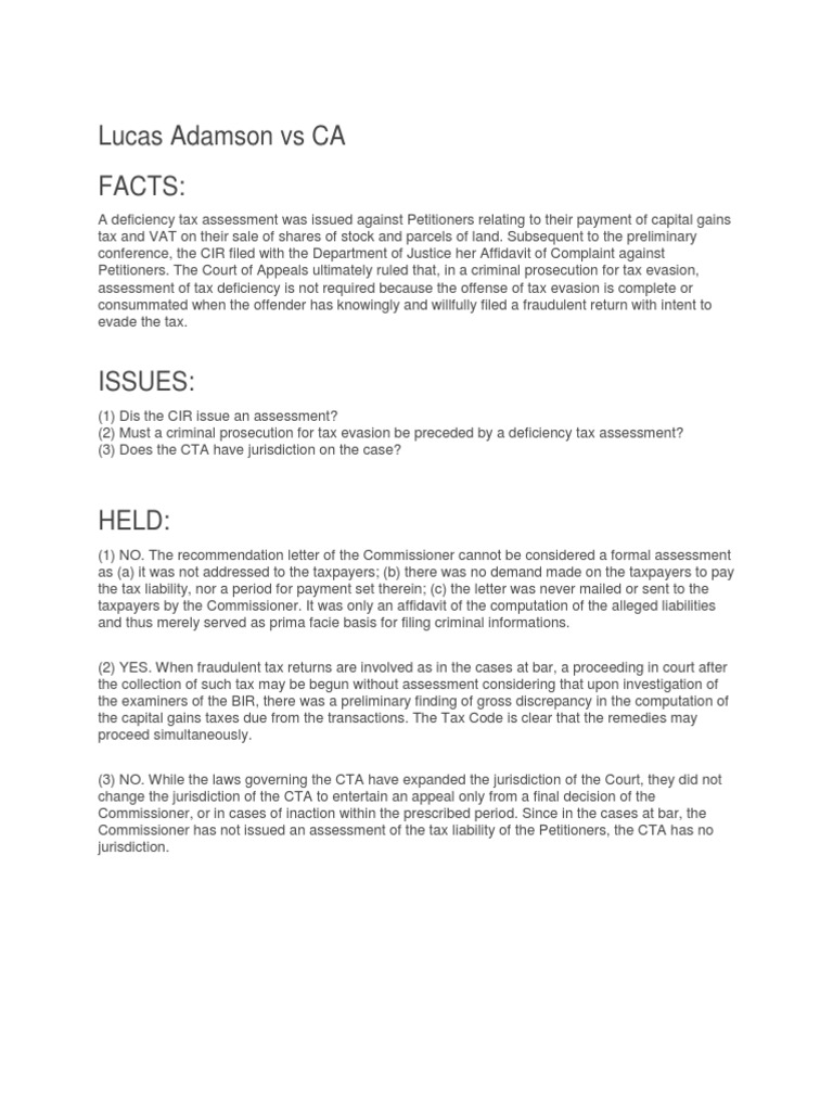 Lucas Adamson Vs CA Facts | PDF