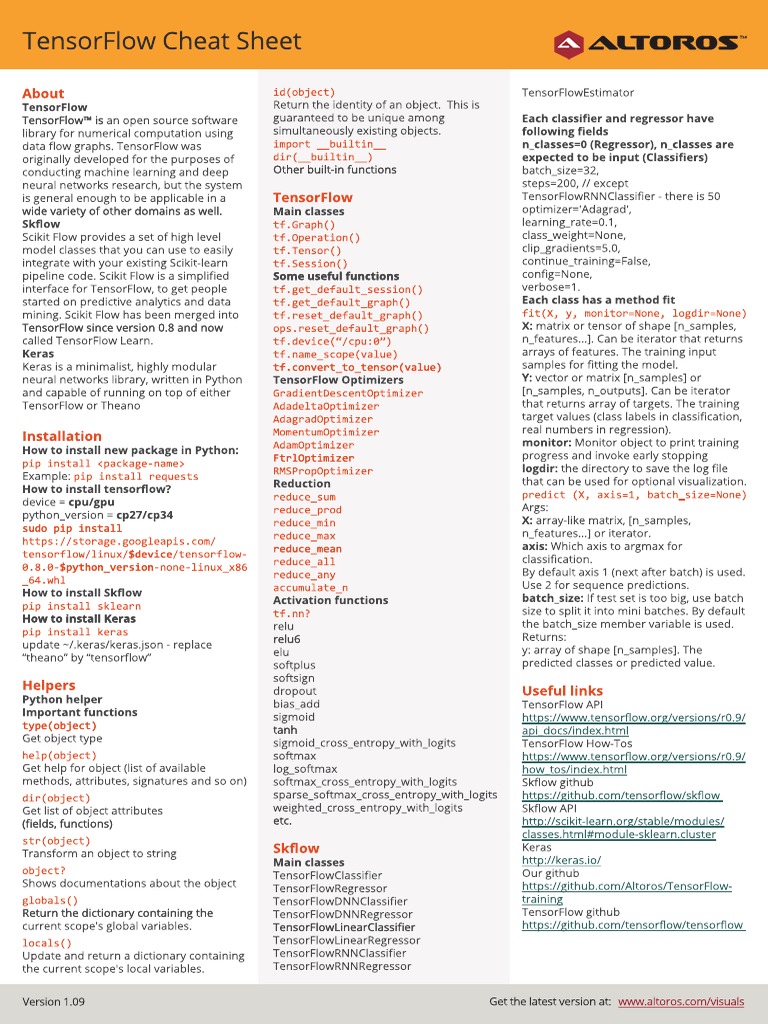 Altoros Tensorflow Cheat Sheet | PDF | Software | Computing And Information Technology