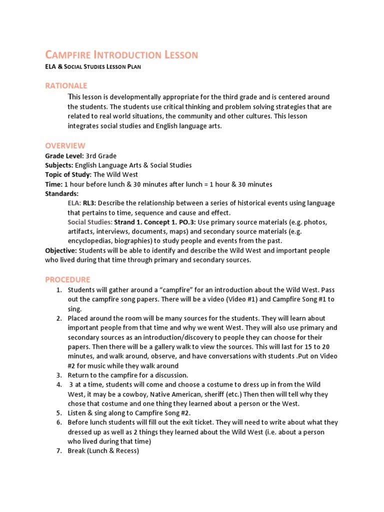 Campfire Introduction Lesson | PDF | Lesson Plan | Time