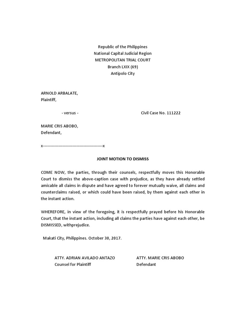 Joint Motion To Dismiss | PDF