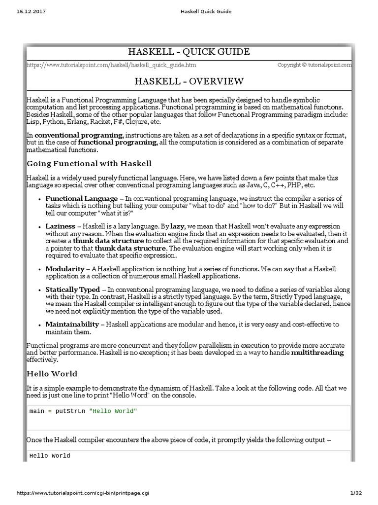 Haskell Quick Guide Boolean Data Type Functional Programming
