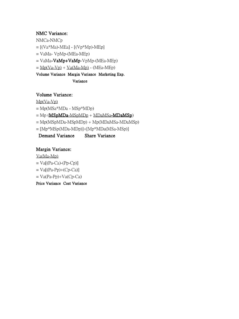 Variance Analysis Formula Pdf