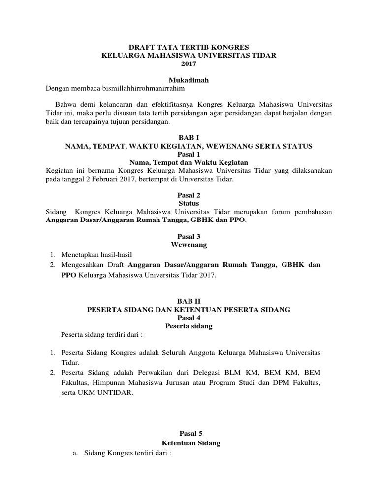 1.2 Draft Tata Tertib Sidang Adart KM Untidar 2017 PDF | PDF