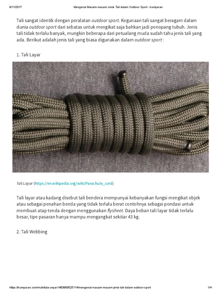 Mengenal Macam-Macam Jenis Tali Dalam Outdoor Sport - Kumparan | PDF