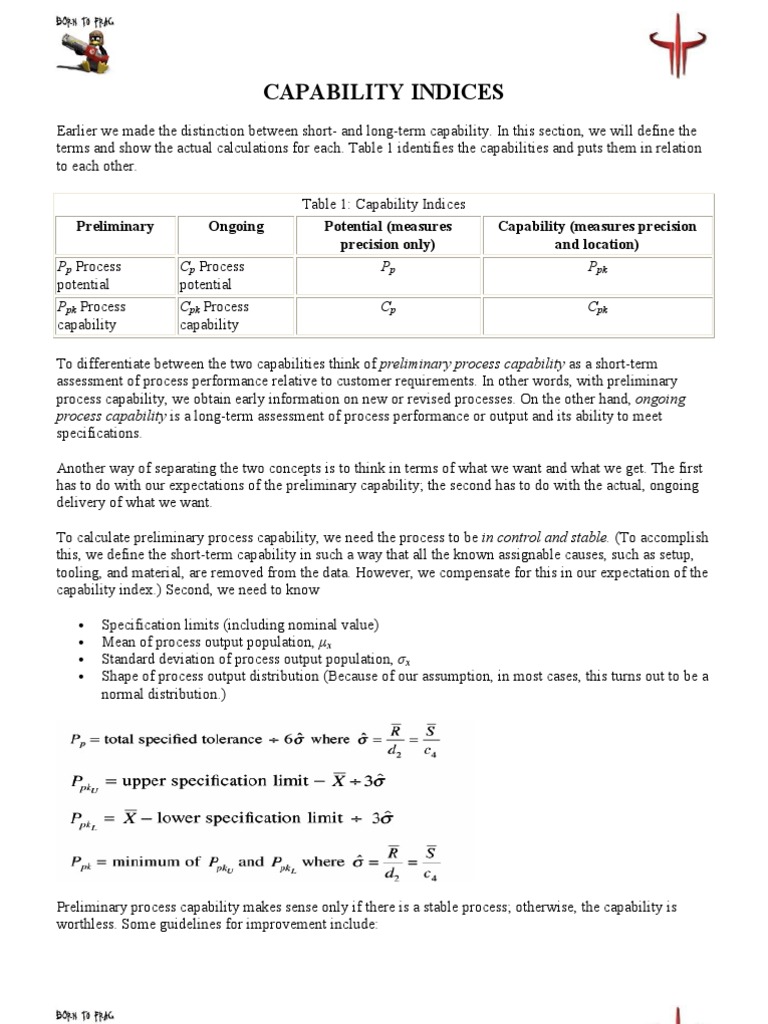 Capability Indices: P P P PK | PDF | Standard Deviation | Teaching ...