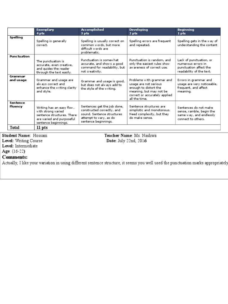 Grammar Rubric #1 | PDF | Rubric (Academic) | Punctuation